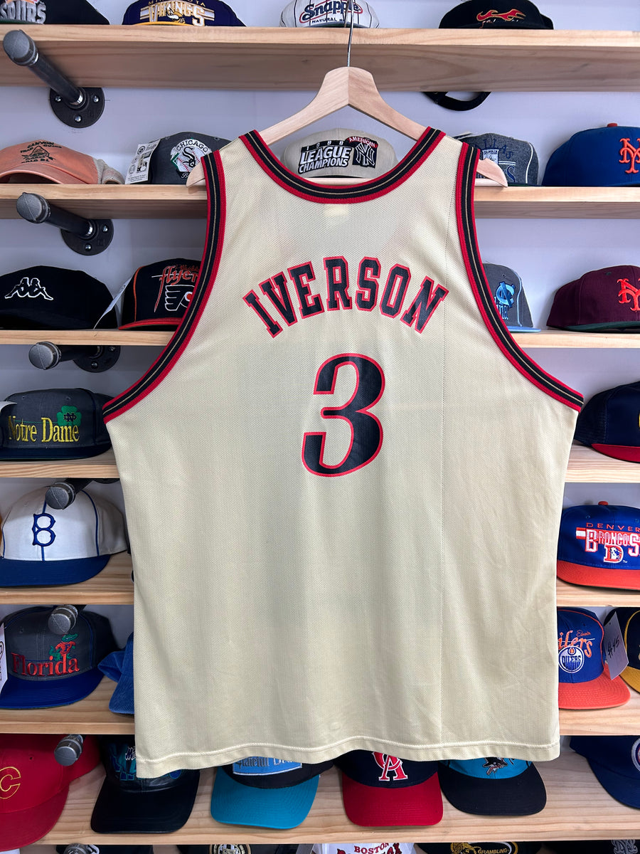 Vintage 1998 Champion Allen Iverson Gold Portrait Custom Jersey 52 XXL ...